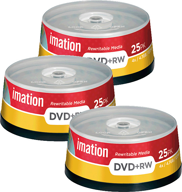 imation DVD+RW Rohlinge, 4.7 GB, 4x Speed, wiederbeschreibbar, 3x 25er ...