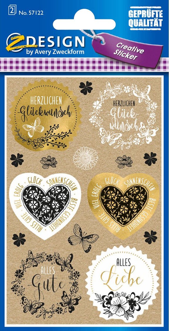 Avery Zweckform Geschenke-Sticker "GLÜCK", permanent, Kraftpapier ...
