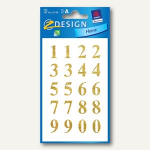 Avery Zweckform Z-Design Zahlen-Sticker, Folie, gold auf transparent ...